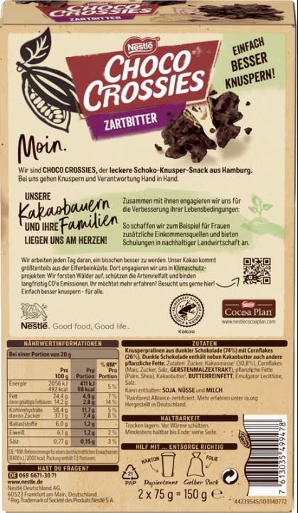 Choco Crossies Zartbitter 150g