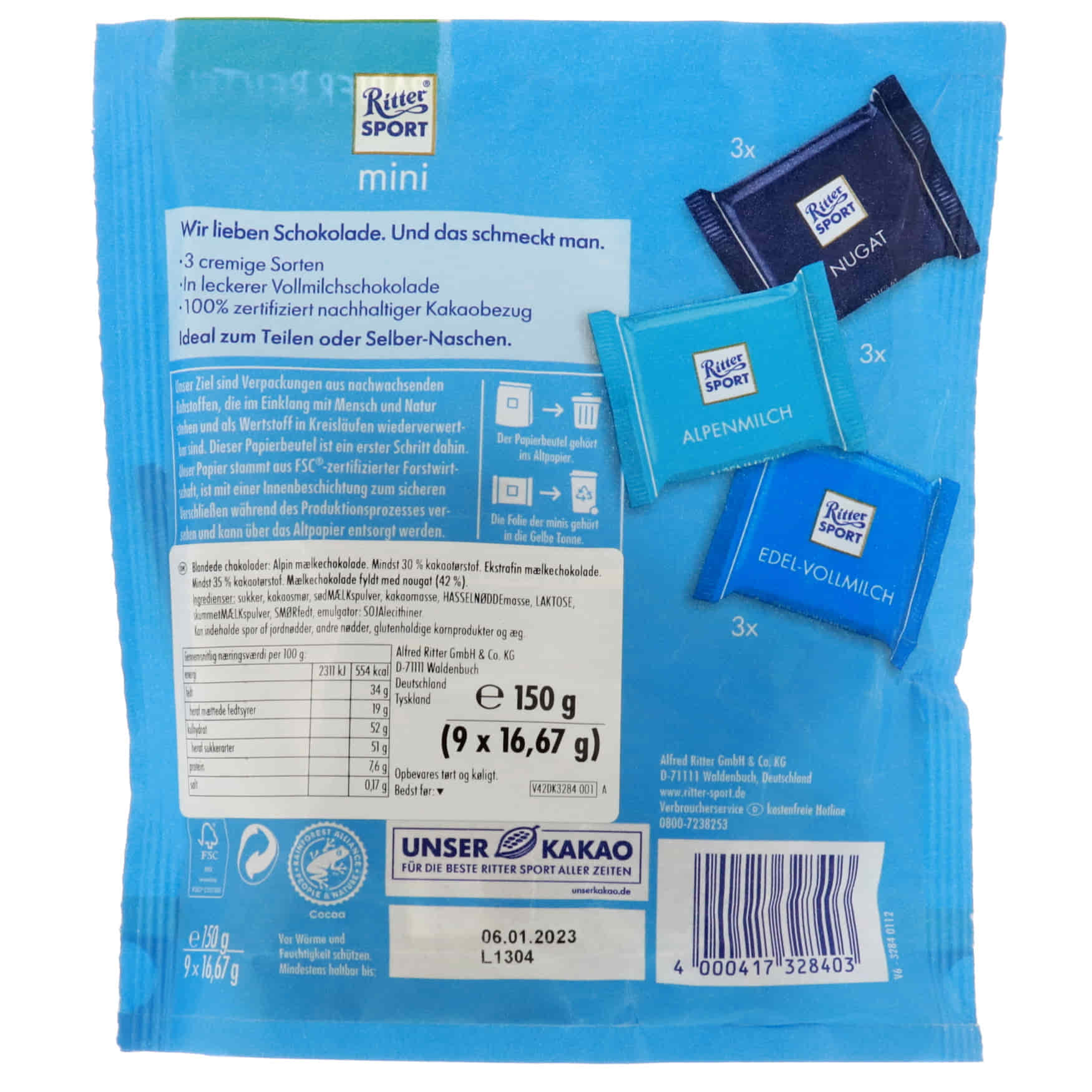 Ritter Sport Mini Blaue Tüte 150g